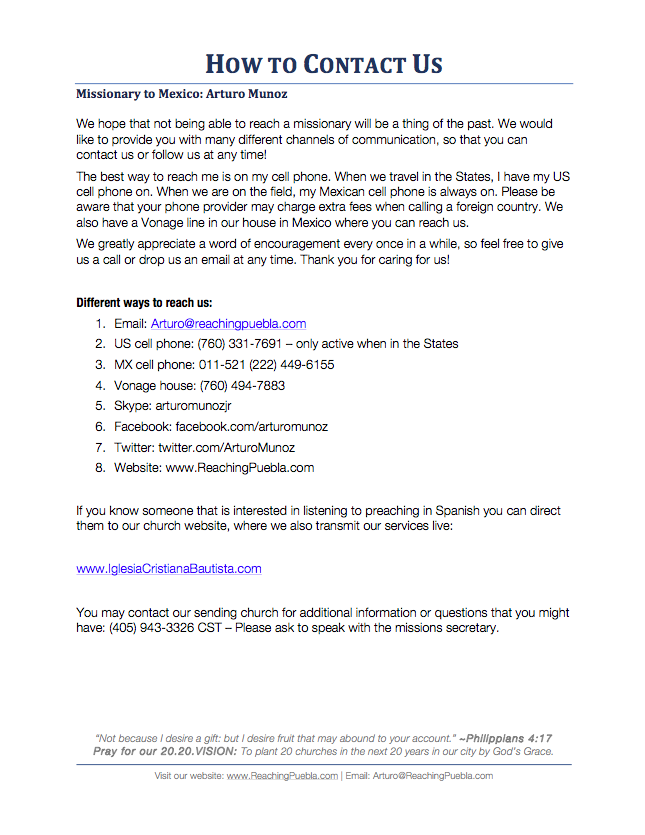 Information Packet – Reaching Puebla