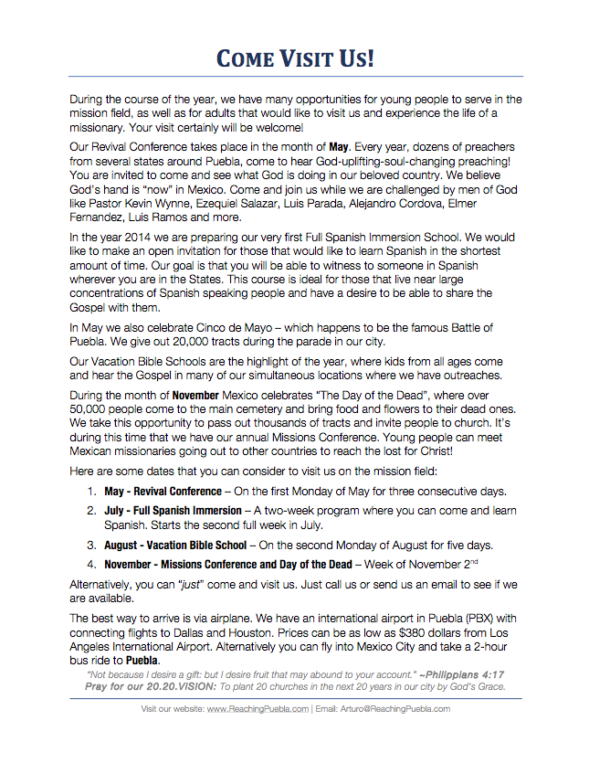 Information Packet – Reaching Puebla